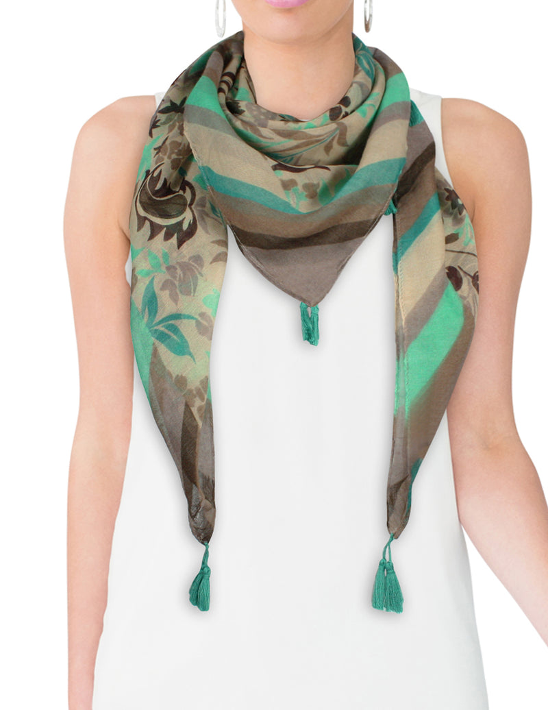 Dahlia Paisley Flower Pattern Diagonal Stripes Border Square Scarf