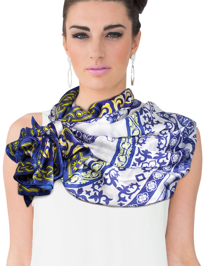 Dahlia 100% Square Silk Scarf Shawl