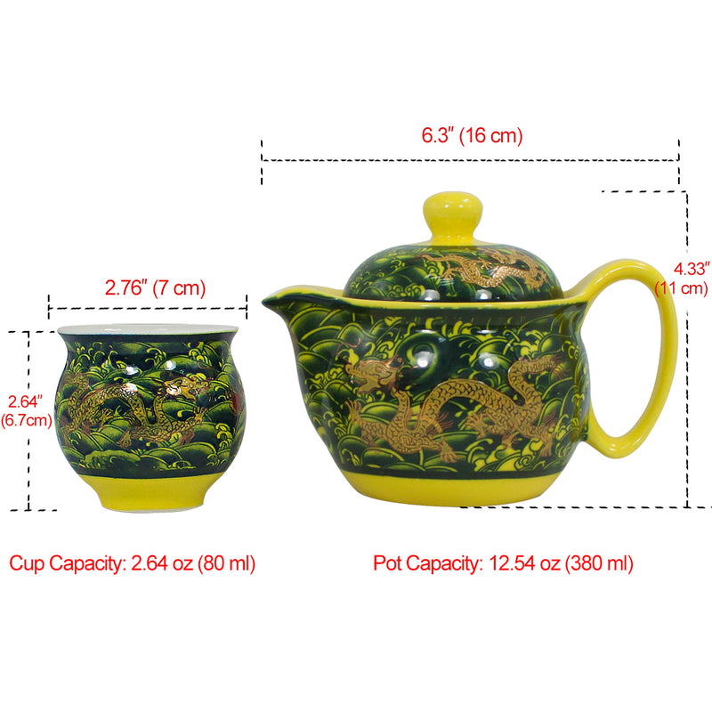 Porcelain Golden Dragon Tea Set (Tea Pot w. Infuser + 6 Dual Layer Tea ...